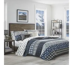 Eddie Bauer Blue Creek Navy Cotton Twin Quilt S Et - One-color