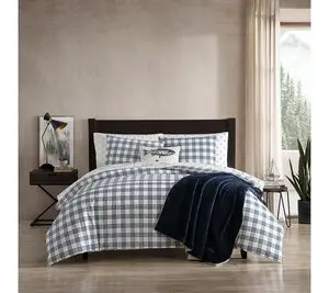 Eddie Bauer Basic Plaid Blue Cotton King Duvet Over Set