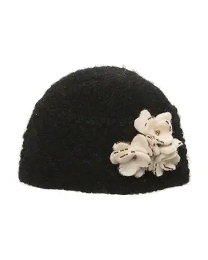 FRENCH KNOT Felt Flower Hat - Black
