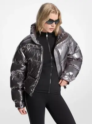 Michael Kors Metallic Nylon Ciré Puffer Jacket