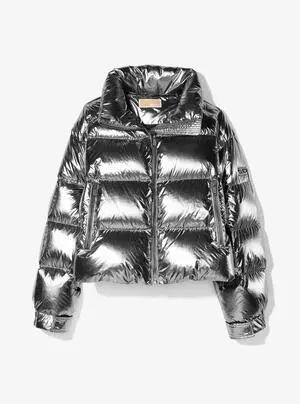 Michael Kors Metallic Nylon Ciré Puffer Jacket