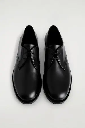 Cos Leather Derby Shoes With Stacked Heel - Black