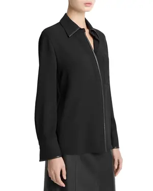 Vince Faux Leather Trim Blouse