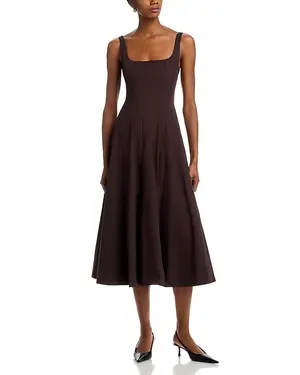 Square Neck Cap Sleeve Midi Dress