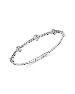 Bloomingdale'S Diamond Clover Bangle Bracelet - White Gold