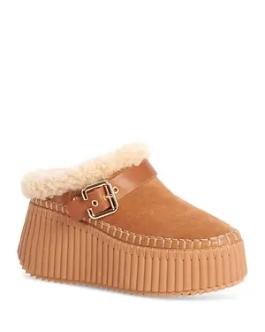 Chloé Nama Shearling Lined Wedge Mules - Pottery Brown