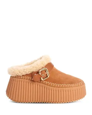 Chloé Nama Shearling Lined Wedge Mules - Pottery Brown