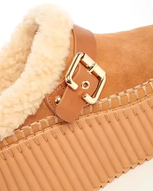 Chloé Nama Shearling Lined Wedge Mules - Pottery Brown