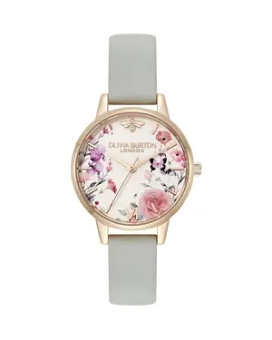 OLIVIA BURTON Illustrated Floral Watch, 30mm - Multi/gray