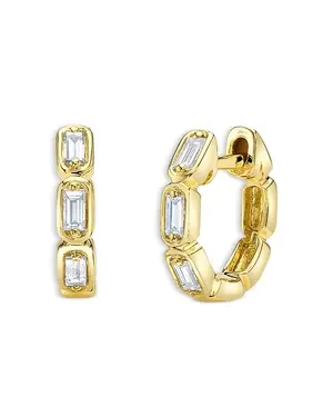 MOON & MEADOW Diamond Baguette Huggie Hoop Earrings - Gold