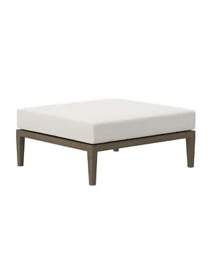 MODWAY Northlake Outdoor Patio Teak Ottoman - Weathered Gray White