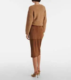 Max Mara Jerez Gathered Suede Pencil Skirt