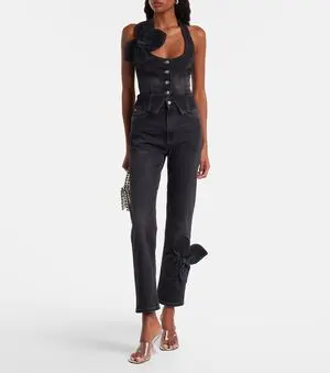 AREA Bow-detail Denim Top