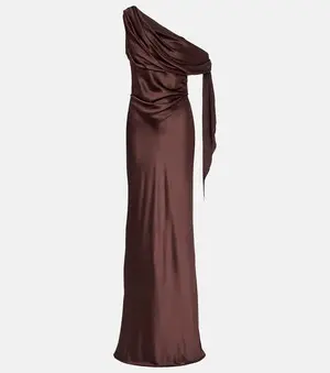 THE SEI Draped Asymmetrical Silk Satin Gown