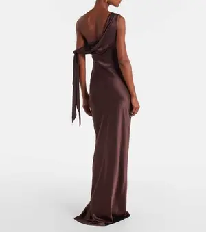 THE SEI Draped Asymmetrical Silk Satin Gown
