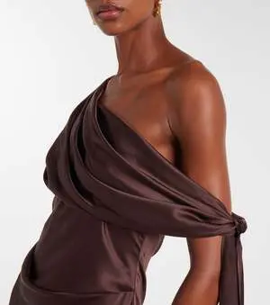 THE SEI Draped Asymmetrical Silk Satin Gown