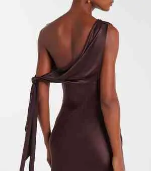 THE SEI Draped Asymmetrical Silk Satin Gown