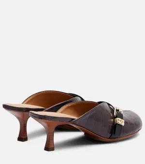 GANNI 40 Crocodile-effect Leather Mules - Brown
