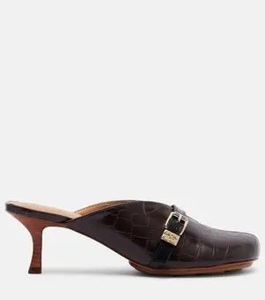 GANNI 40 Crocodile-effect Leather Mules - Brown