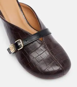 GANNI 40 Crocodile-effect Leather Mules - Brown