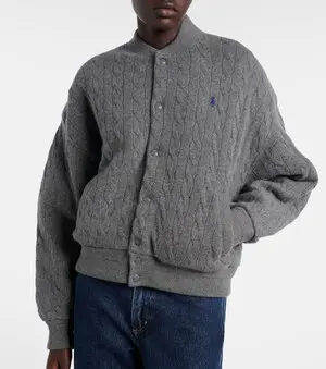 Polo Ralph Lauren Cable-knit Wool And Cashmere Bomber Jacket - Grey
