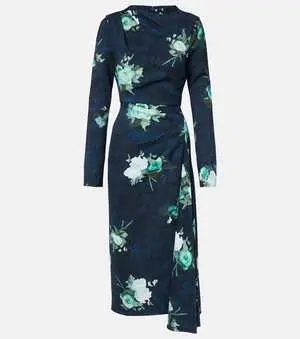 Erdem Floral Draped Cady Midi Dress