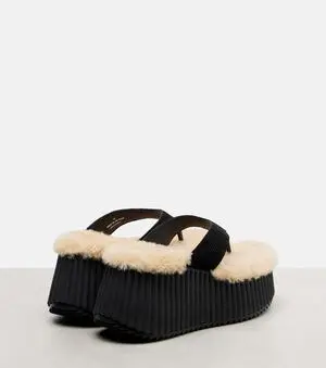 Chloé Nama 80 Suede Platform Thong Sandals - Black