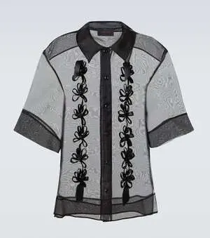 Simone Rocha Floral-appliqué Sheer Silk Shirt