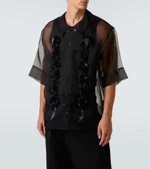 Simone Rocha Floral-appliqué Sheer Silk Shirt