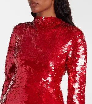 Sportmax Sequined Mockneck Mini Dress - Red