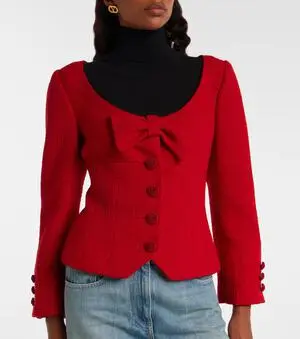Valentino Garavani Bow-detailed Cropped Tweed Jacket - Red