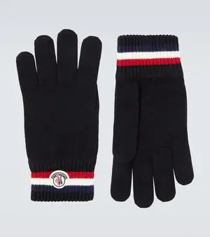 Moncler Logo Virgin Wool Gloves - Black