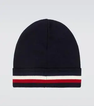 Moncler Logo Virgin Wool Beanie - Blue
