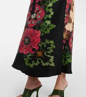 La DoubleJ Floral Silk Twill Wrap Skirt