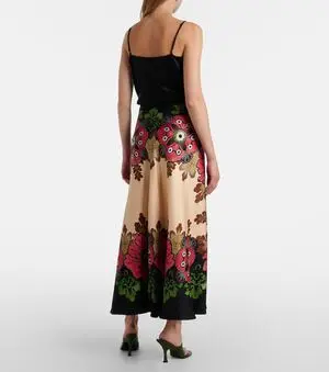 La DoubleJ Floral Silk Twill Wrap Skirt