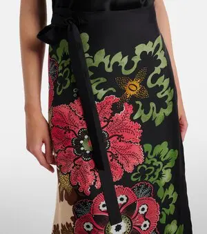 La DoubleJ Floral Silk Twill Wrap Skirt