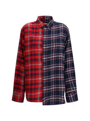 E.L.V. DENIM E.L.V. Denim Shirt With Asymmetric Hem - Red