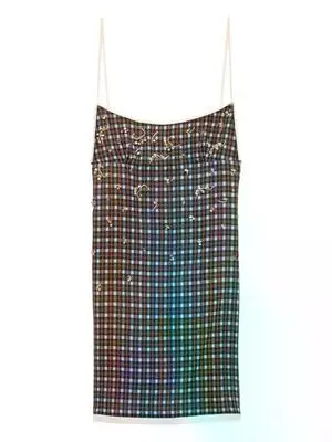 Prada Embellished Checked Mini Dress