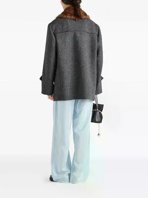Prada Herringbone Coat With Shearling Collar