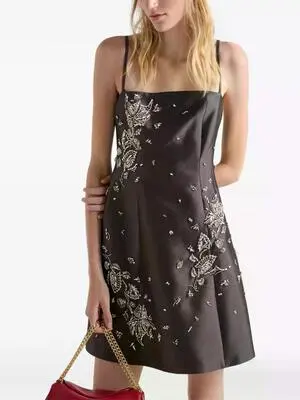 Prada Embroidered Silk And Wool Mini-dress