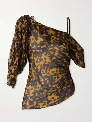 Christopher Esber Draped Asymmetric Leopard-print Blouse