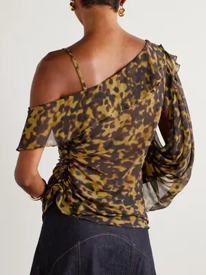 Christopher Esber Draped Asymmetric Leopard-print Blouse