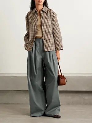 Tibi Pleated Cotton-twill Wide-leg Pants