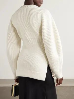 LANVIN Ribbed Wool Cardigan - Cream