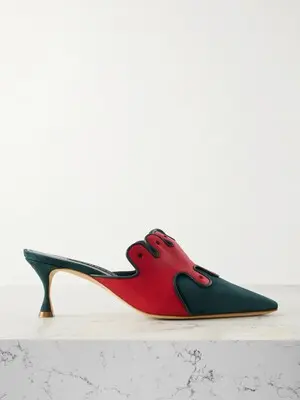 Manolo Blahnik Tapansa 50 Leather-trimmed Suede Mules