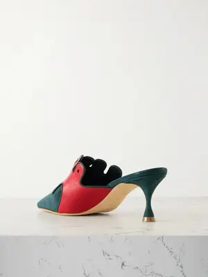 Manolo Blahnik Tapansa 50 Leather-trimmed Suede Mules