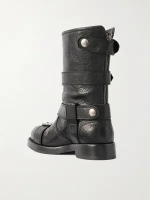 Dolce & Gabbana Bernini Buckled Crinkled-leather Boots - Black