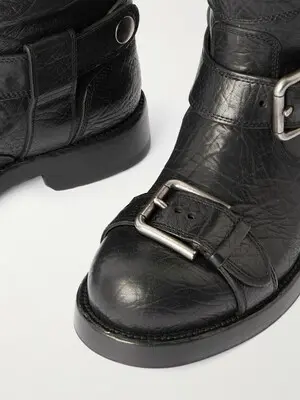 Dolce & Gabbana Bernini Buckled Crinkled-leather Boots - Black