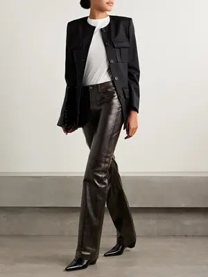 NILI LOTAN Leather Straight-leg Pants - Brown