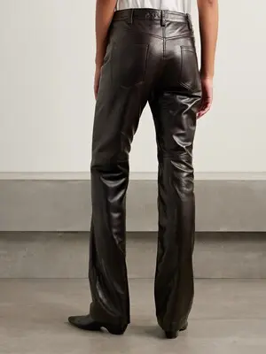 NILI LOTAN Leather Straight-leg Pants - Brown
